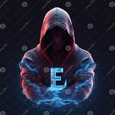 Hooded Hacker With Glowing E Mail Symbol On Dark Background Letter E Stock Illustration