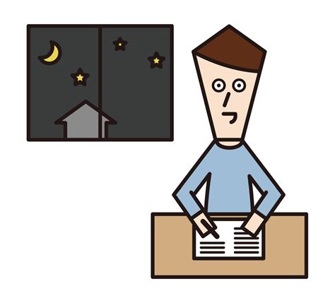 늦은 밤에 공부하는 남자의 일러스트 무료 일러스트 소재집 Kukukeke