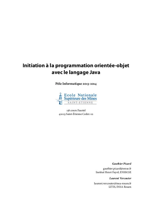 Pdf Initiation à La Programmation Orientée Objet Avec Le Langage Java