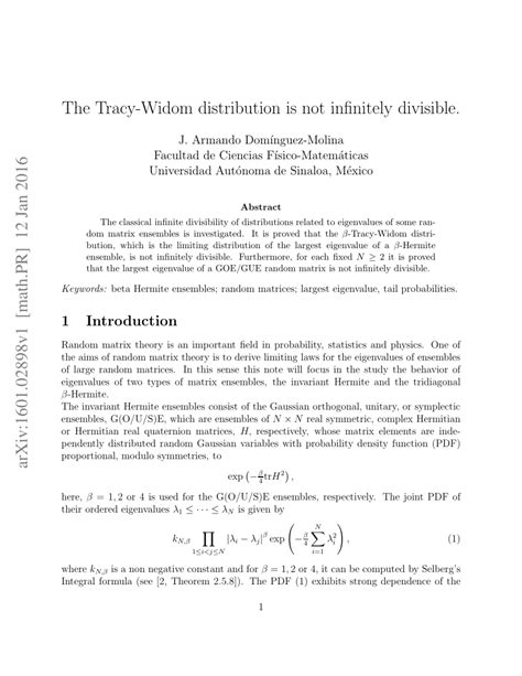 pdf the tracy widom distribution is not infinitely divisible