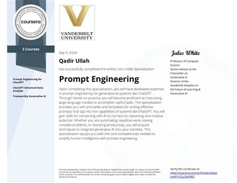 Completed Prompt Engineering Specialization At Vanderbilt Qadir Ullah
