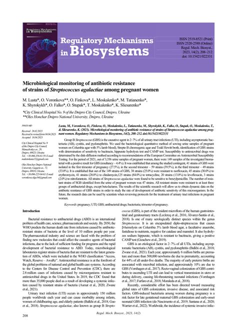 Pdf Microbiological Monitoring Of Antibiotic Resistance Of Strains Of Streptococcus Agalactiae