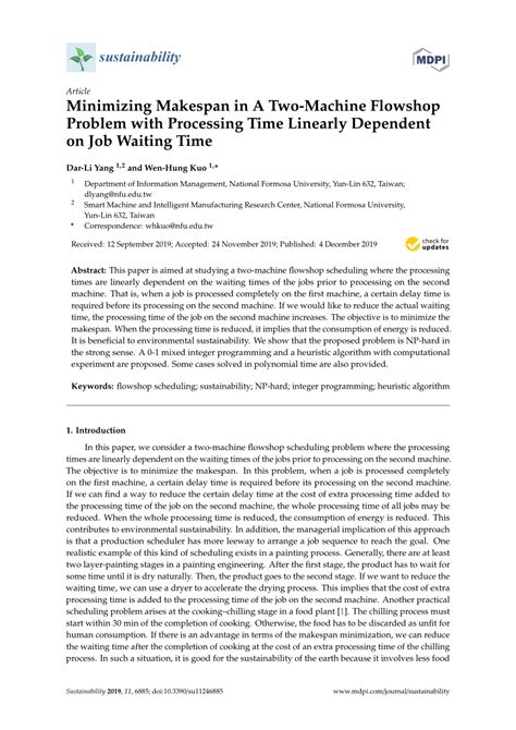 Pdf Minimizing Makespan In A Two Machine Flowshop Problem With
