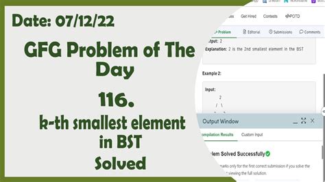 K Th Smallest Element In Bst C Gfg Daily Problem Youtube