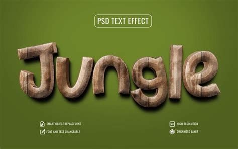 3d текстовый эффект джунглей с текстурой дерева Премиум Psd Файл
