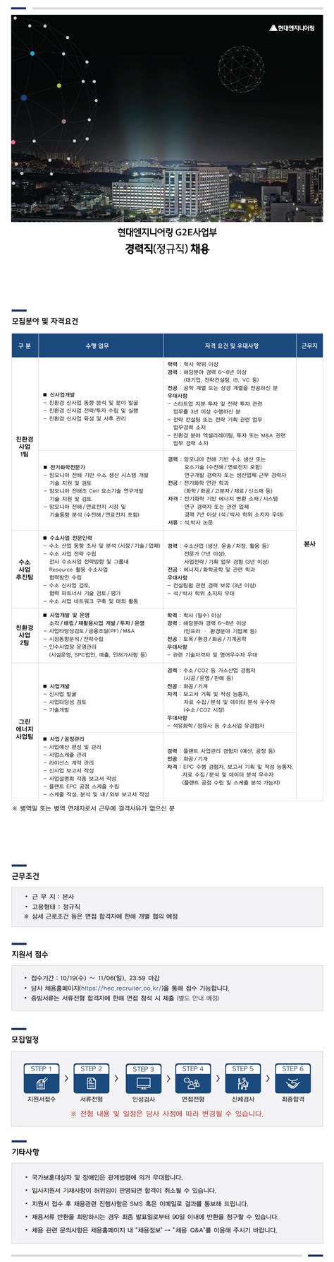 현대엔지니어링 채용공고 22년 10월 G2e사업부 경력직정규직 채용 2022년 채용