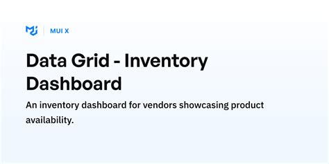 Data Grid Inventory Dashboard Mui X