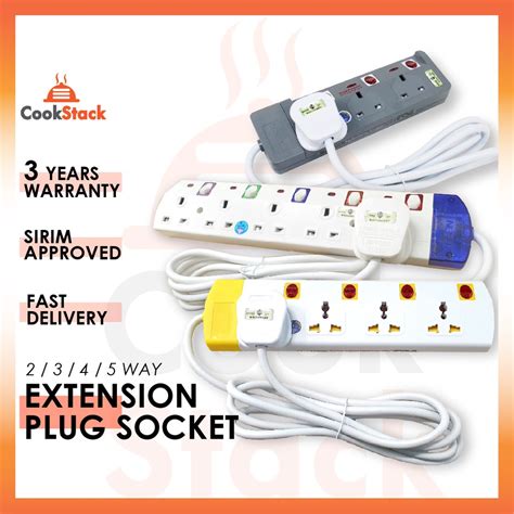 Cs Sirim 2m 5m Extension 3 Way Universal Plug Adapter W Neon Light Trailing Socket Bulb Holder