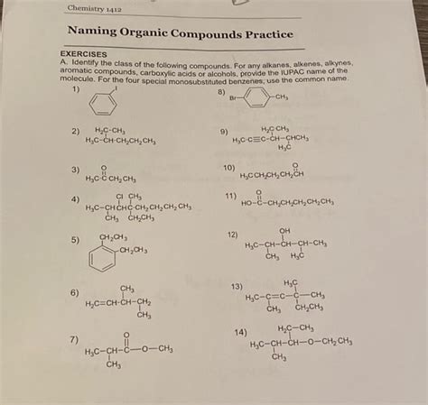 solved naming organic compounds practice exercises a