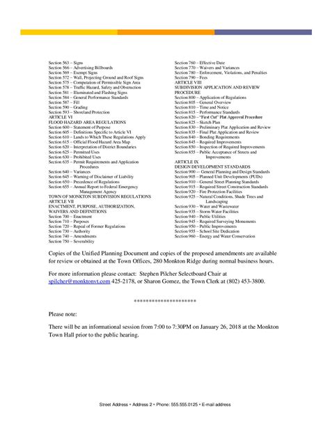 Notice Of Hearing On The Proposed Amendments To The Upd Town Of Monkton Vermont