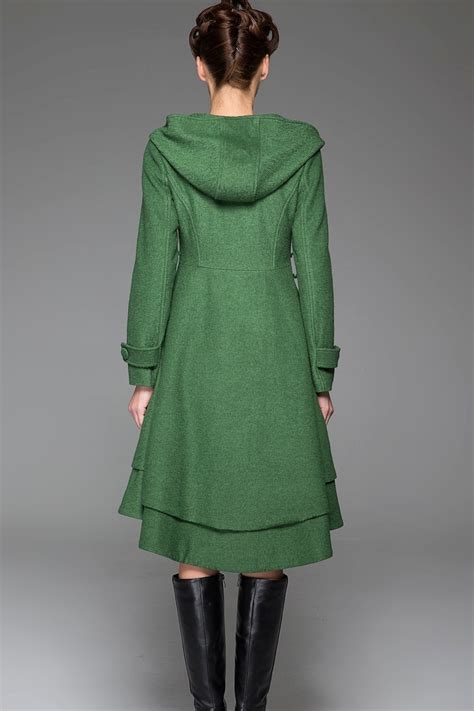 Hooded Asymmetrical Wool Coat Green Coat Winter Coat Women Etsy