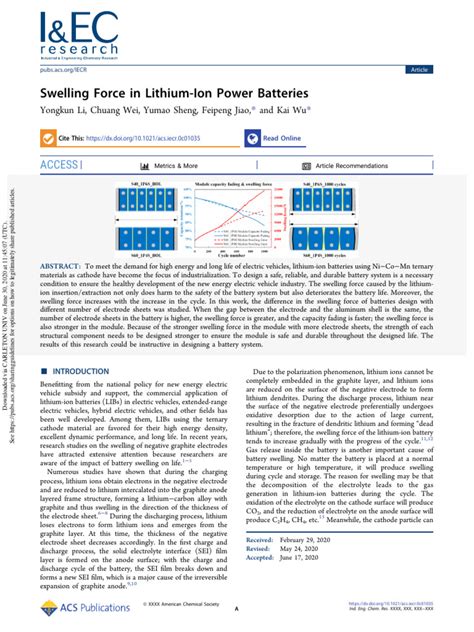 Swelling Force In Lithium Ion Power Batteries Pdf Lithium Ion Battery Rechargeable Battery