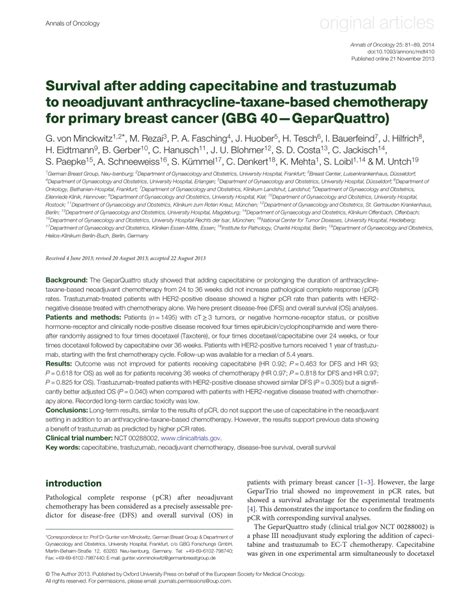 Pdf Survival After Adding Capecitabine And Trastuzumab To Neoadjuvant Anthracycline Taxane