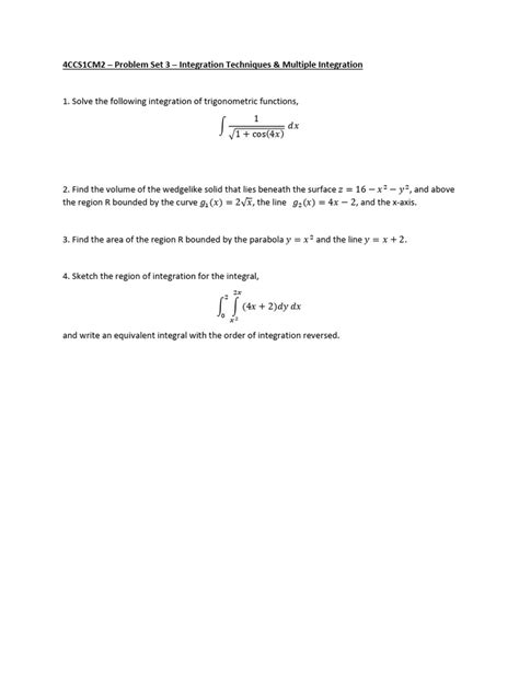 Integration Techniques Problem Set Pdf