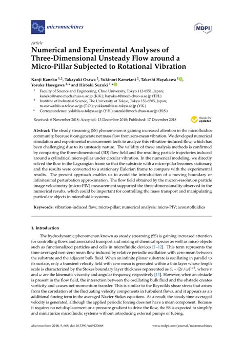 Pdf Numerical And Experimental Analyses Of Three Dimensional Unsteady Flow Around A Micro