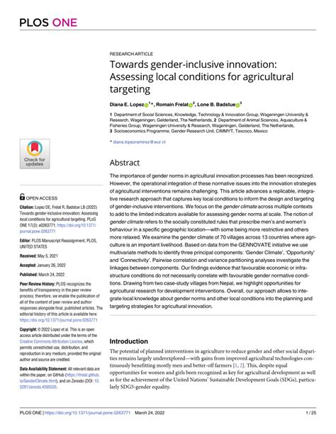 Pdf Towards Gender Inclusive Innovation Assessing Local Conditions For Agricultural Targeting