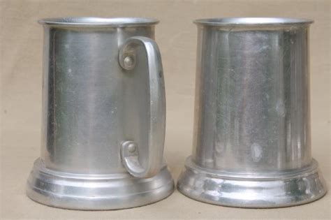 Clear Bottom Beer Steins Set Of Six Vintage Pewter Aluminum Tavern Mugs
