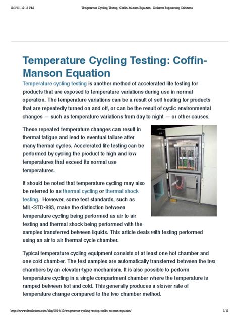 Temperature Cycling Testing Coffin Manson Equation Delserro Engineering Solutions Pdf