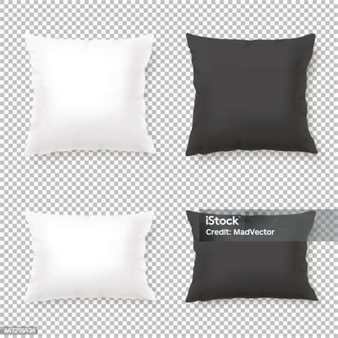 벡터 현실적인 빈 흰색 검은색 정사각형 및 직사각형 베개 또는 쿠션 아이콘 세트 투명 한 배경에 고립 Eps10에서 디자인 서식 파일 정사각형 구성에 대한 스톡 벡터 아트