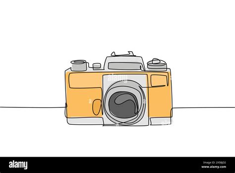 One Continuous Line Drawing Of Old Retro Analog Slr Camera Front View Vintage Classic