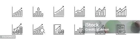 그래프 선 아이콘이 커지고 있습니다 성장 차트 아이콘이 설정되었습니다 성장 다이어그램입니다 성장 차트가 나란히 표시됩니다 편집 가능한 획 벡터 그림입니다 편집 가능한
