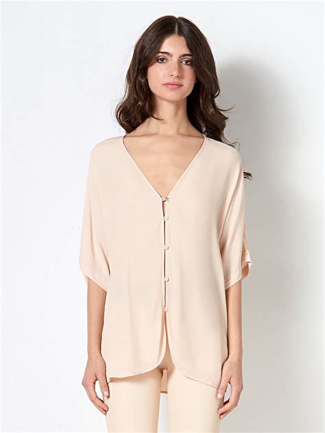 Patrizia Pepe Long Sleeve Silk Top In Beige Sheer Beige Lyst