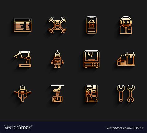 Set Line Robot Wireless Controlling Cctv Security Vector Image
