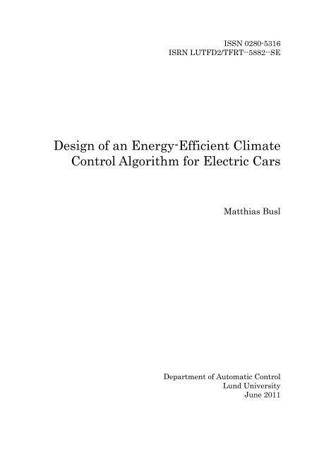 Design Of An Automatic Control Algorithm For Energy Efficient