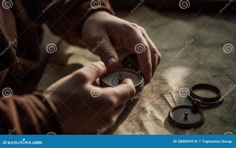 One Man Holding Map Pointing Direction For Exploration And Adventure Generative AI Stock