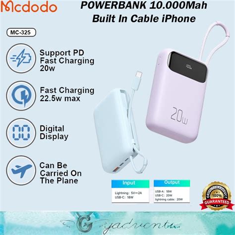 Jual Mcdodo MC 325 Powerbank 10000mAh PB USB A USB Type C Output