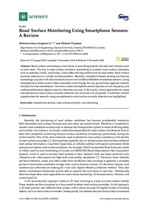 Pdf Road Surface Monitoring Using Smartphone Sensors A Review