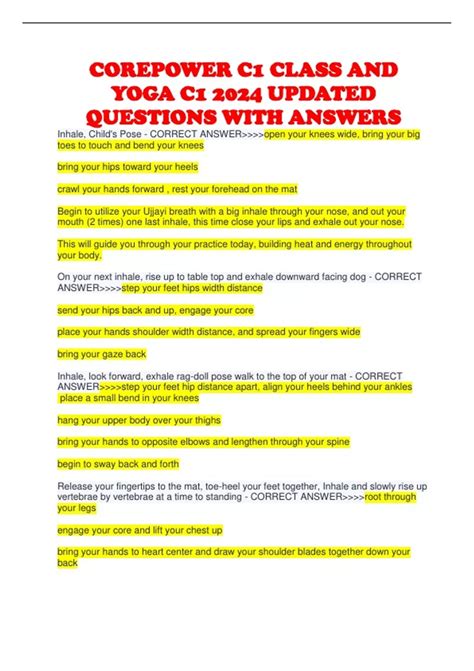 Corepower C1 Class And Yoga C1 2024 Updated Questions With Answers
