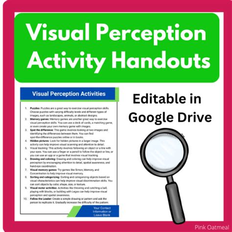 Visual Perception Handouts Editable Pink Oatmeal Shop