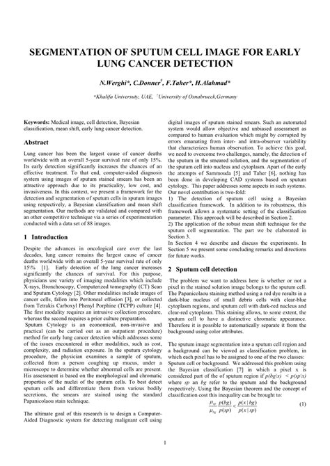 Pdf Segmentation Of Sputum Cell Image For Early Lung Cancer Detection