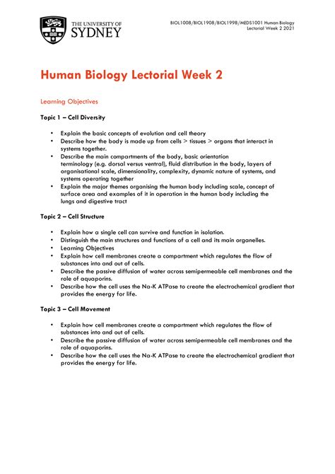 Lectorial Week 2 Version 2 Lectorial Week 2 2021 Human Biology