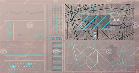 image of graph loading circles bars navigation pattern and computer language over modern city