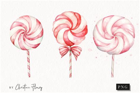 Watercolor Pink Festive Lollies Clipart Christmas Clipart