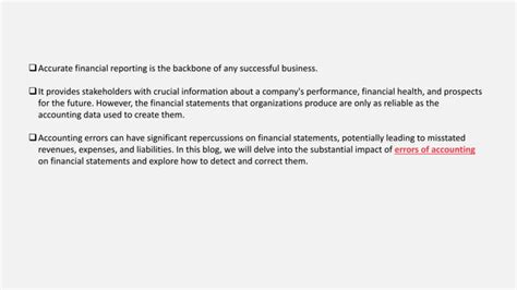 Impact Of Accounting Errors On Financial Statements Detection And