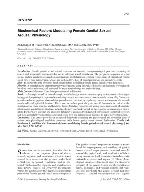 Pdf Biochemical Factors Modulating Female Genital Sexual Arousal