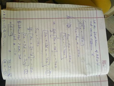 In An A P The Of First Ten Terms Is And The Of Its Next Ten Terms Is Find The A P