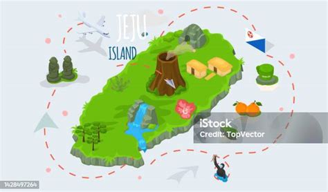 한국의 제주도 전통 명소 상징에 오신 것을 환영합니다 전통 명소가있는 한국 땅 제주도에 대한 스톡 벡터 아트 및 기타 이미지