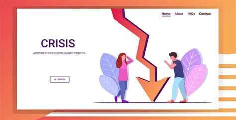 금융위기 파산 투자 리스크 개념 전체 길이 복사 공간 수평 하락 차트 경제 화살에 대해 좌절한 사업가 부부 가공의 인물에 대한