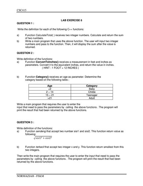 Lab Exercise 6 Mdmmd Csc Normaziah Fskm Lab Exercise 6 Question 1