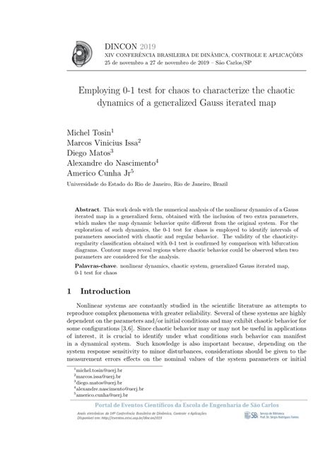 Pdf Employing 0 1 Test For Chaos To Characterize The Chaotic Dynamics Of A Generalized Gauss
