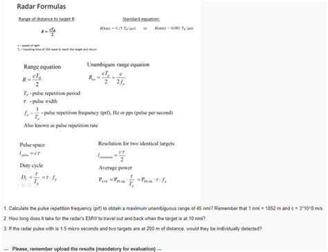 Solved Radar Formulas Standard Equation Range Of Distance Chegg