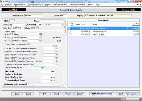 import excel for salary details updation add modify pan bulk deletion