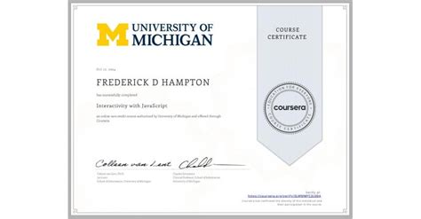 frederick hampton on linkedin completion certificate for interactivity with javascript