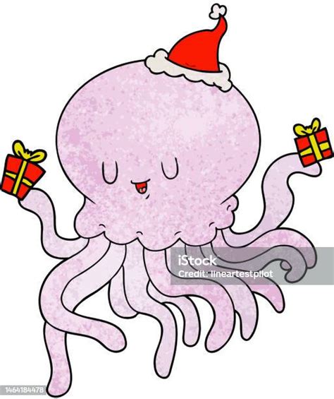 산타 모자를 쓰고 사랑에 빠진 해파리의 손으로 그린 질감 만화 귀여운에 대한 스톡 벡터 아트 및 기타 이미지 귀여운 낙서 드로잉 등장인물 Istock