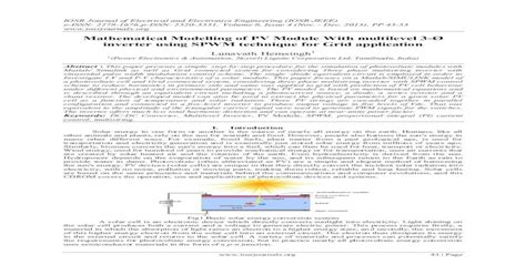 Pdf Mathematical Modelling Of Pv Module With Multilevel 3 Ø Inverter