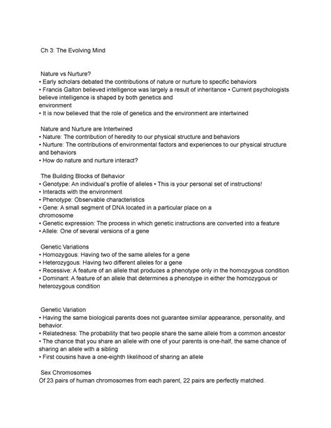 Psyc Chp 3 Book Summary Notes Discovering Psychology The Science Of Mind 4th Edition Ch 3